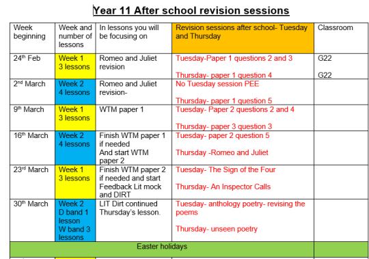 Year 11 after school revision sessions | English at Lutterworth College